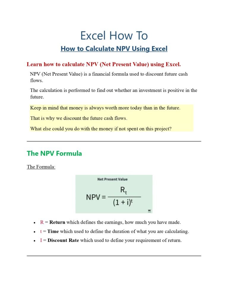 How To Calculate NPV Using Excel - Master Of Accountants